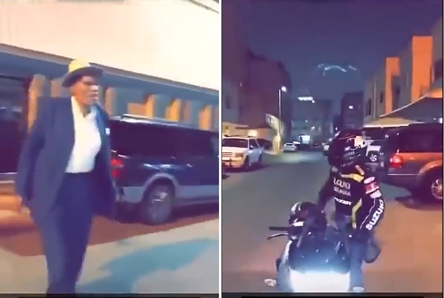شاهد فيديو طريف يوثق ردة فعل قائد دراجة نارية في هوشة بالشارع عند